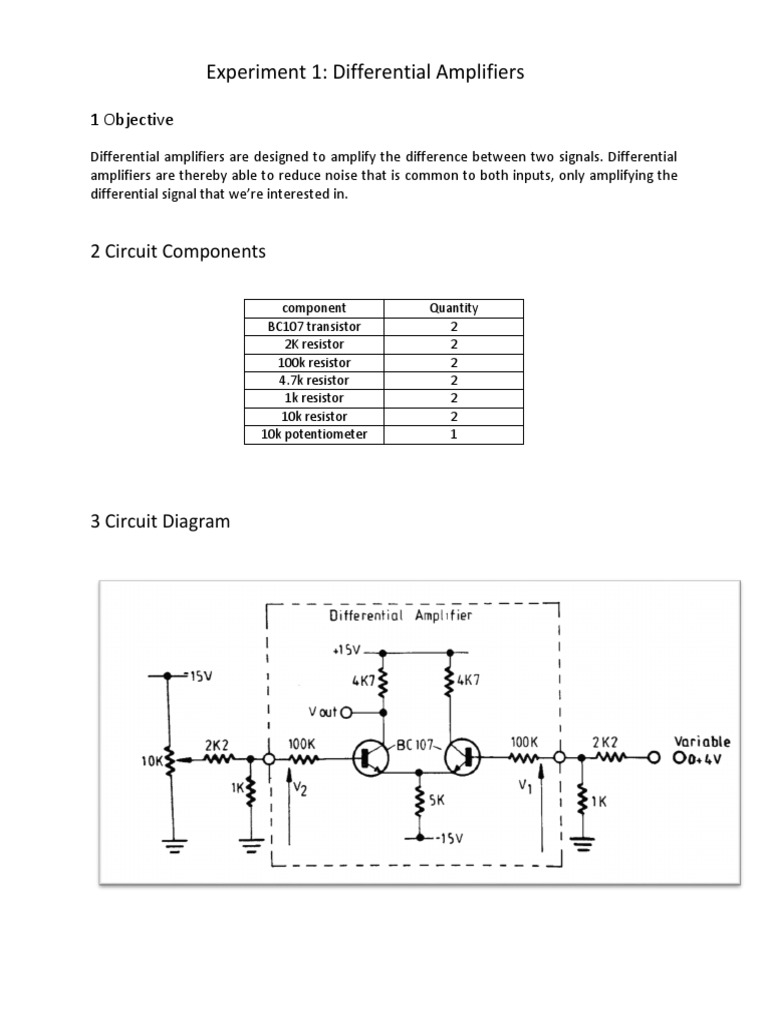 Experiment 1: Differential Amplifiers: 2 Circuit Components | PDF
