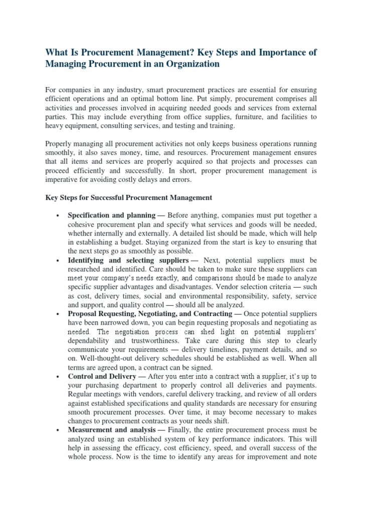 What Is Procurement Management | PDF | Procurement | Supply Chain