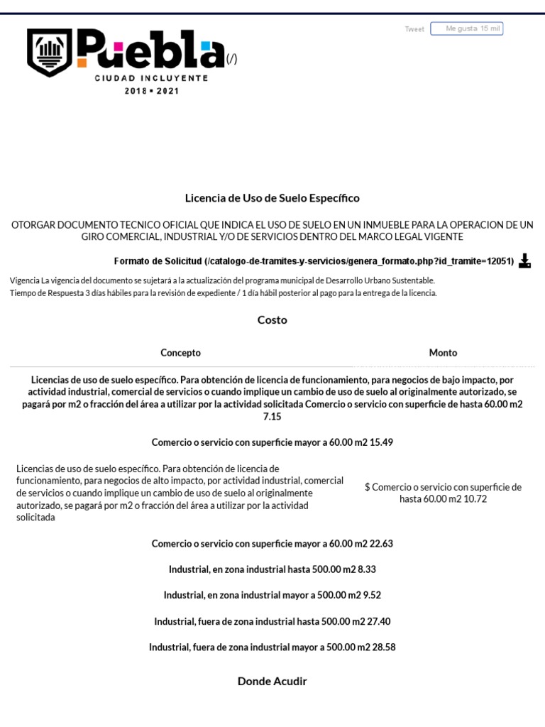 Licencia De Uso De Suelo Específico En Puebla Pdf Gobierno Local