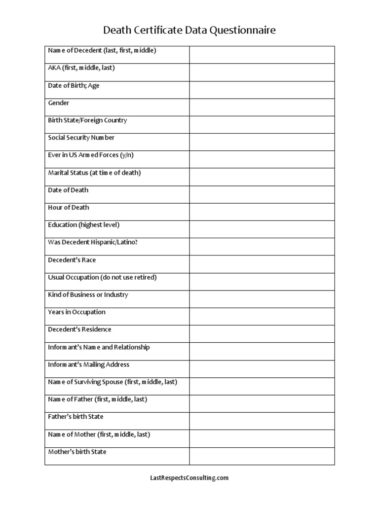 Death Certificate Data Collection Form | PDF | Social Science