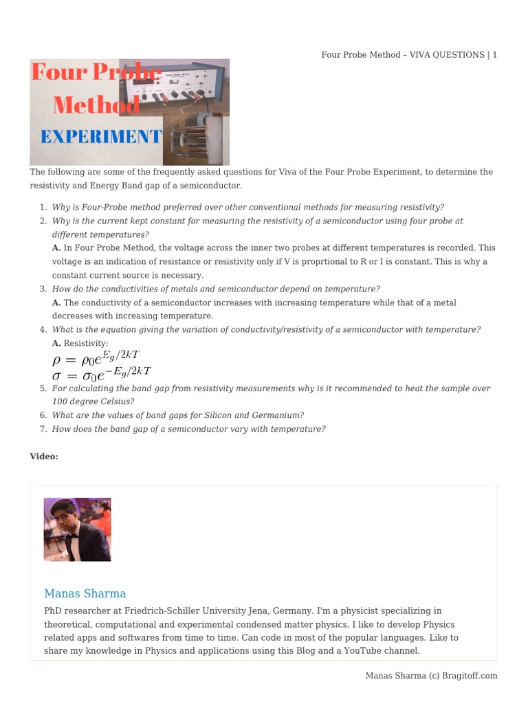 Four Probe Method – VIVA QUESTIONS PDF | PDF | Electrical Resistivity ...