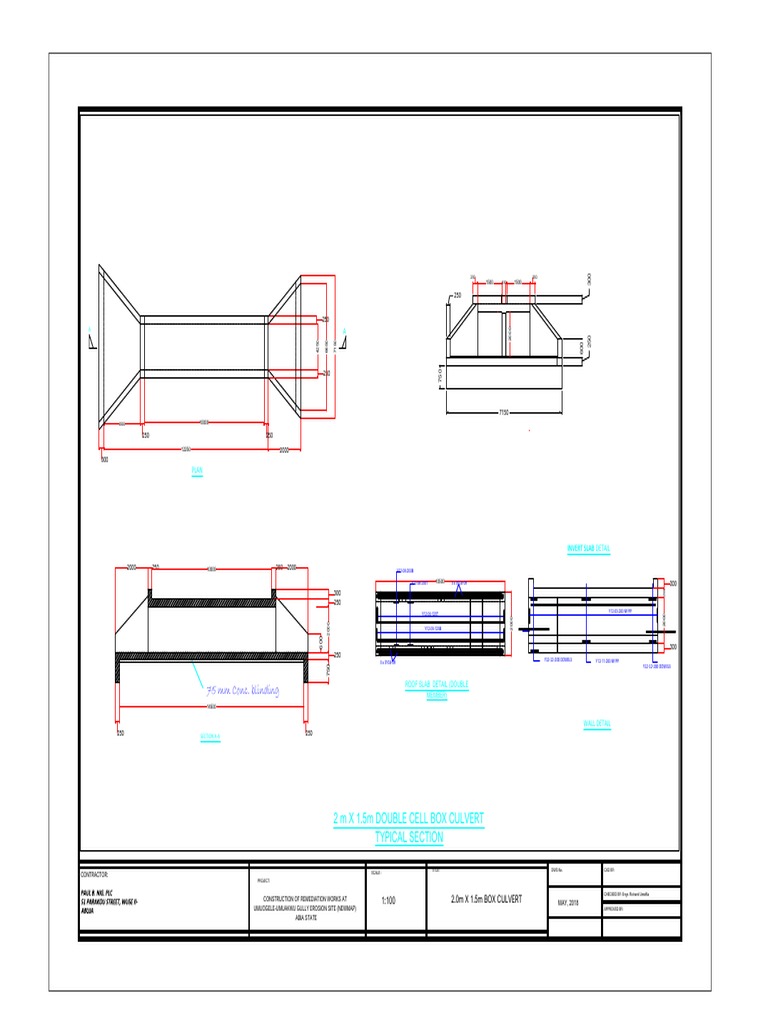 75 MM Conc. Blinding: 2 M X 1.5M Double Cell Box Culvert Typical ...