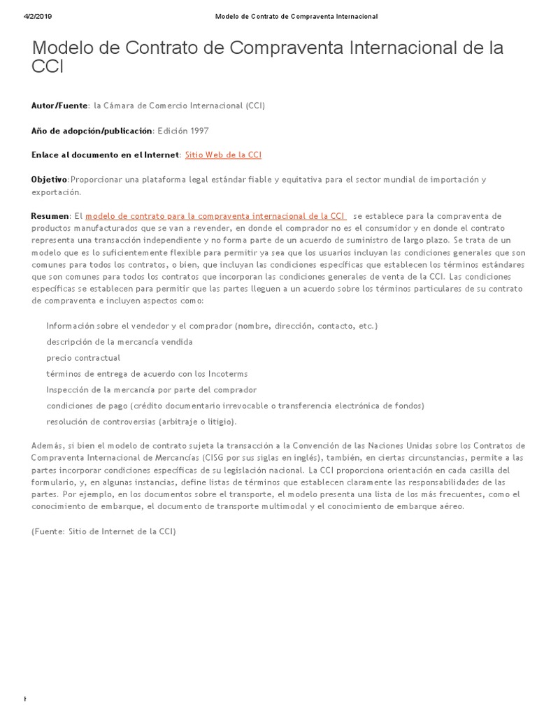 Modelo de Contrato de Compraventa Internacional de La CCI | PDF | Business | Ventas