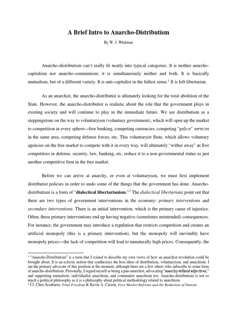 A Brief Intro To Anarcho-Distributism | PDF | Free Market | Capitalism