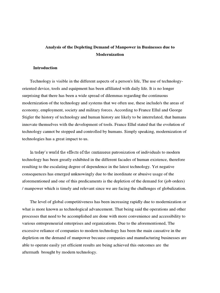 Analysis of The Depleting Demand of Manpower in Businesses Due To ...