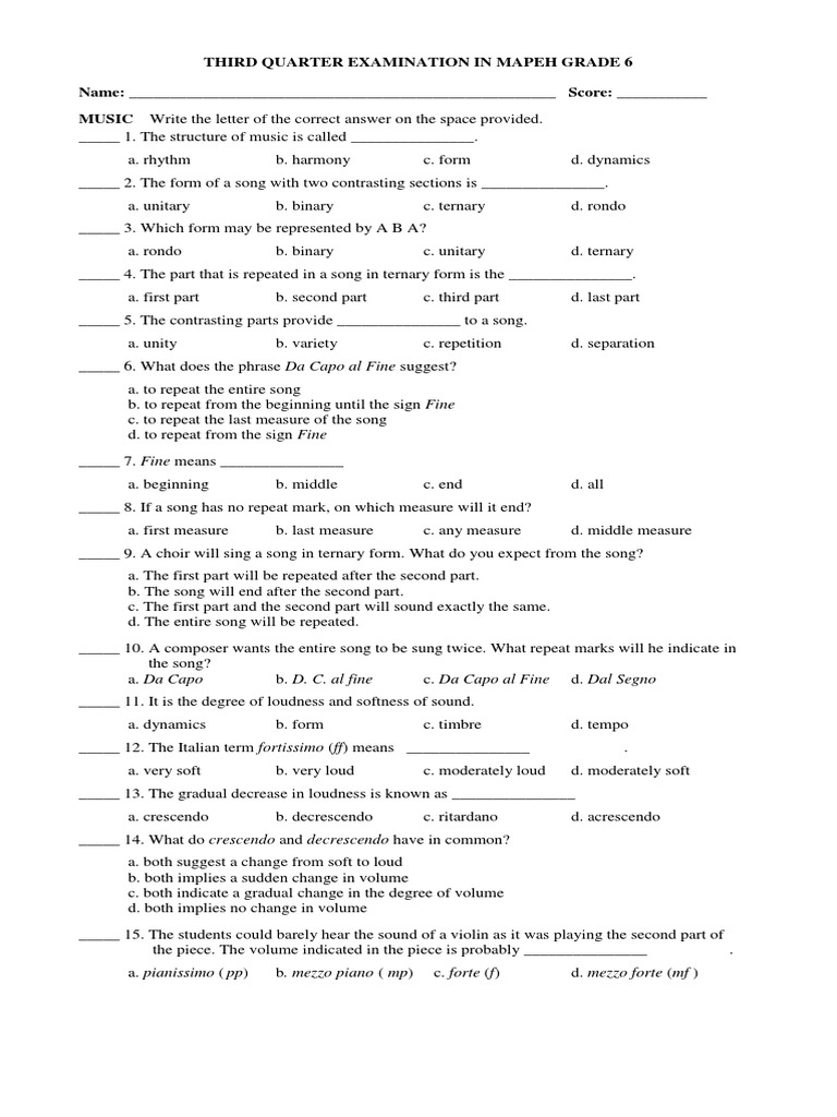 Third Quarter Test MAPEH | PDF | Camera | Camera Lens