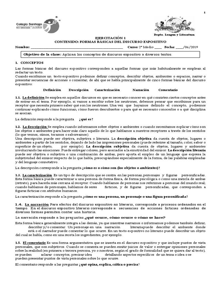 Ejercitación 1 Formas Básicas Del Discurso Expositivo | PDF | Narrativa ...