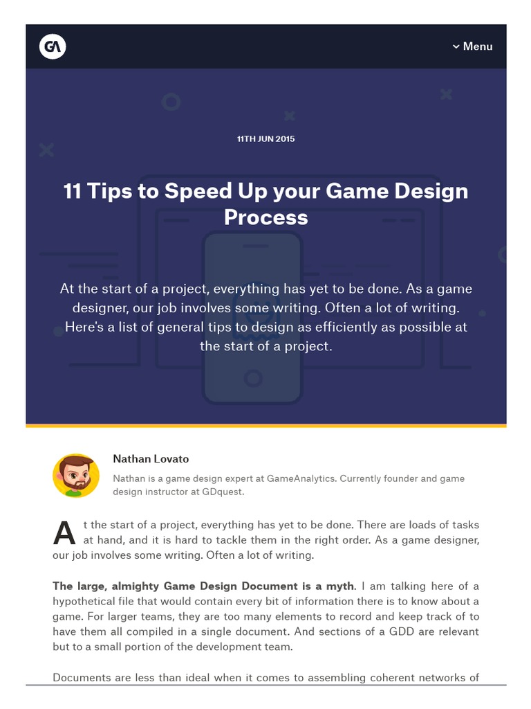 11 Tips To Speed Up Your Game Design Process | PDF | Video Game ...
