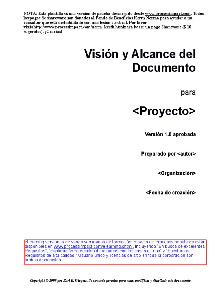 Vision y Alcance Del Documento | PDF | Planificación | Producto (Negocio)