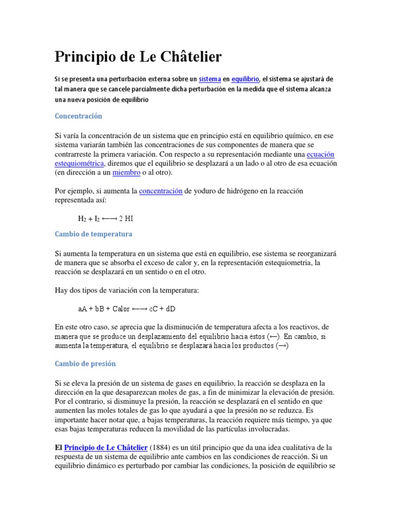 Principio de Le Châtelier | PDF | Equilibrio químico | Análisis