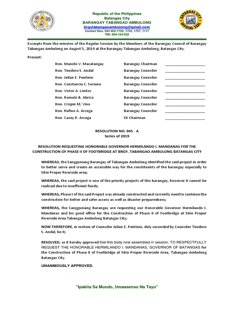 2019 - Resolution # 45-A - For Gov. Hermilando Mandanas | PDF ...