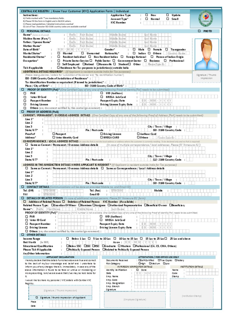 Know Your Customer (KYC) Application Form - Individual: (Same As ID ...