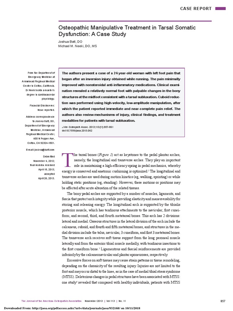 Osteopathic Manipulative Treatment in Tarsal Somatic Dysfunction: A ...