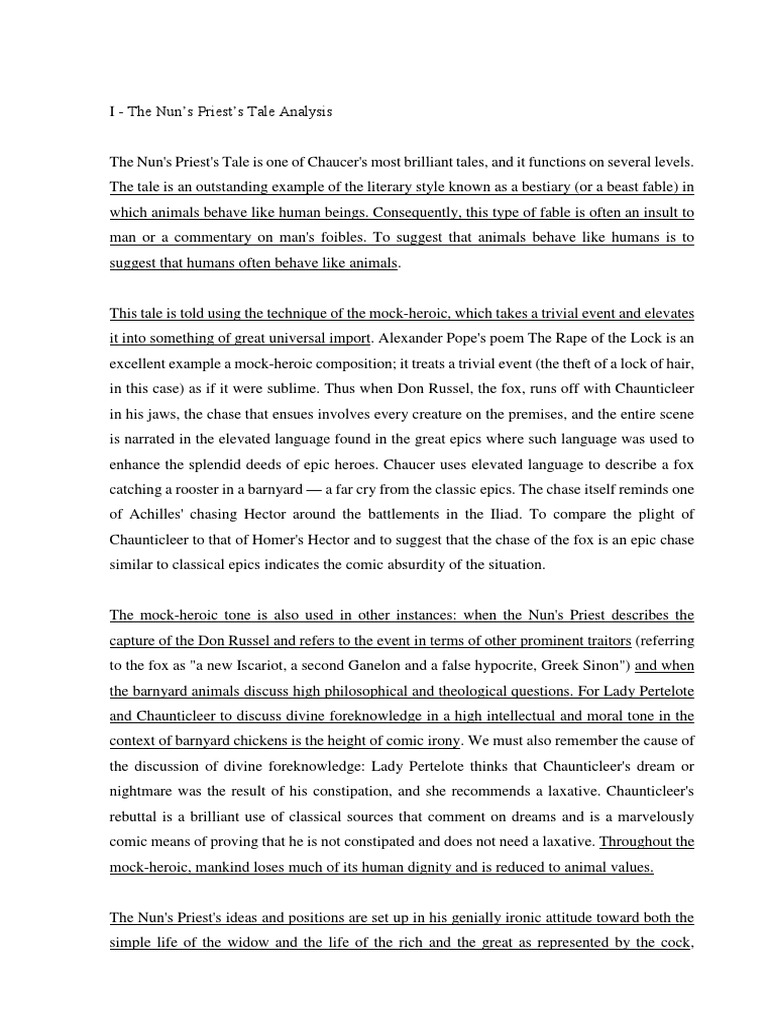 The Nun's Priest's Tale Analysis | PDF