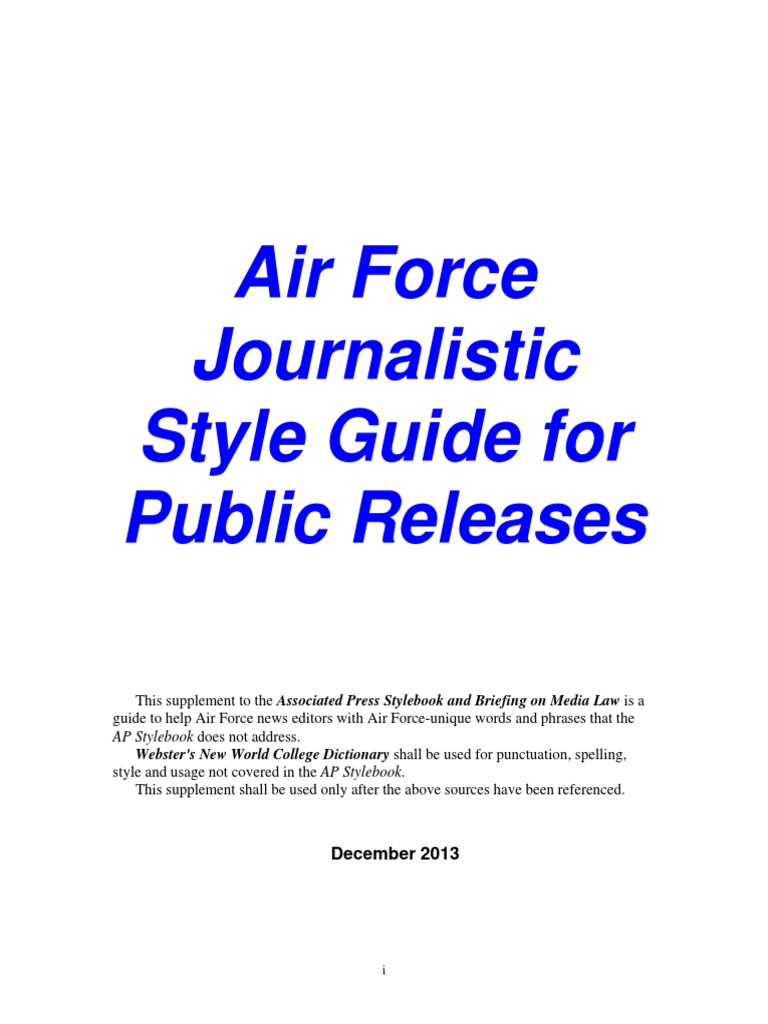 Air Force Journalistic Style Guide For Public Releases: AP Stylebook ...