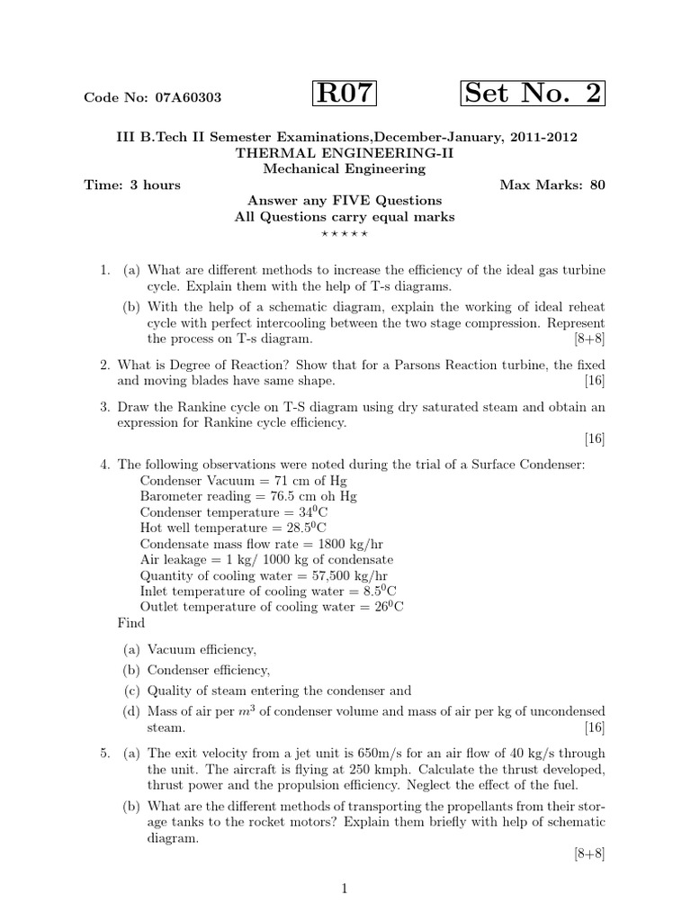 R07 Set No. 2 | PDF | Boiler | Rocket Engine