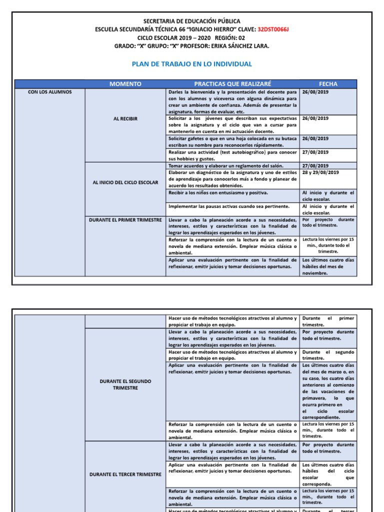 Plan Individual de Trabajo Español | PDF | Evaluación | Planificación