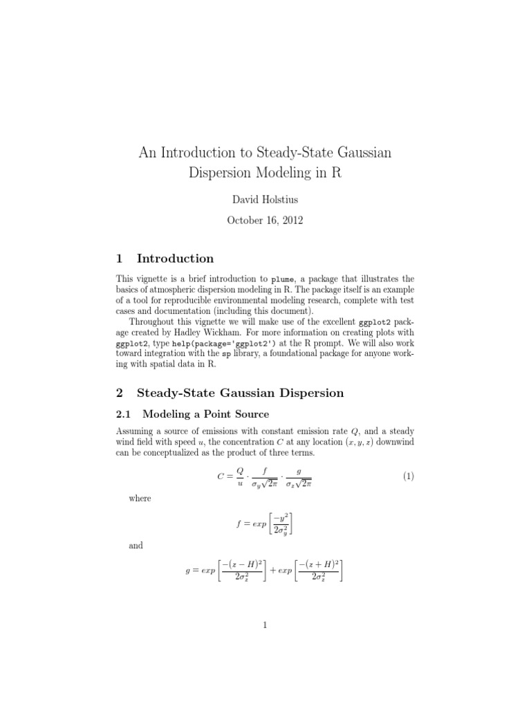An Introduction To Steady-State Gaussian Dispersion Modeling in R | PDF ...