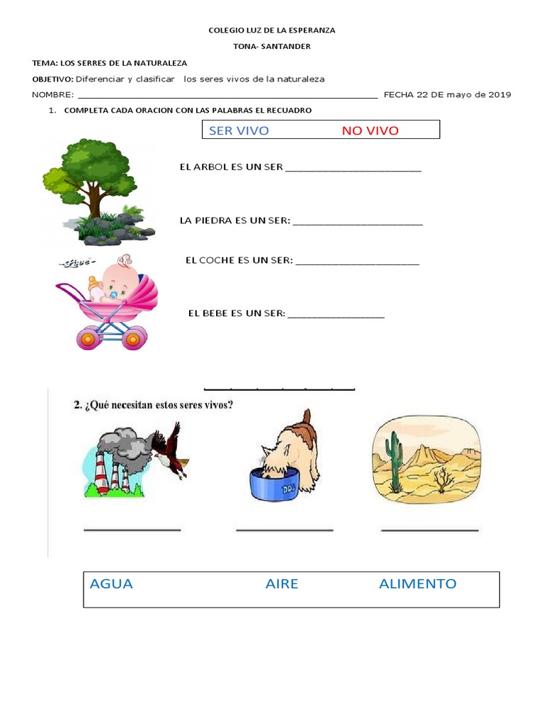 Ficha de Los Seres Vivos e Inertes | PDF