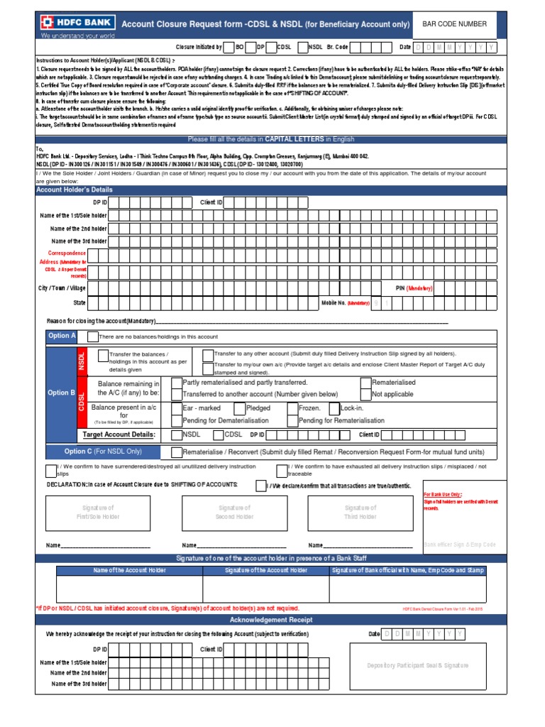 Demat Account Closure Form | PDF | Financial Services | Service Industries