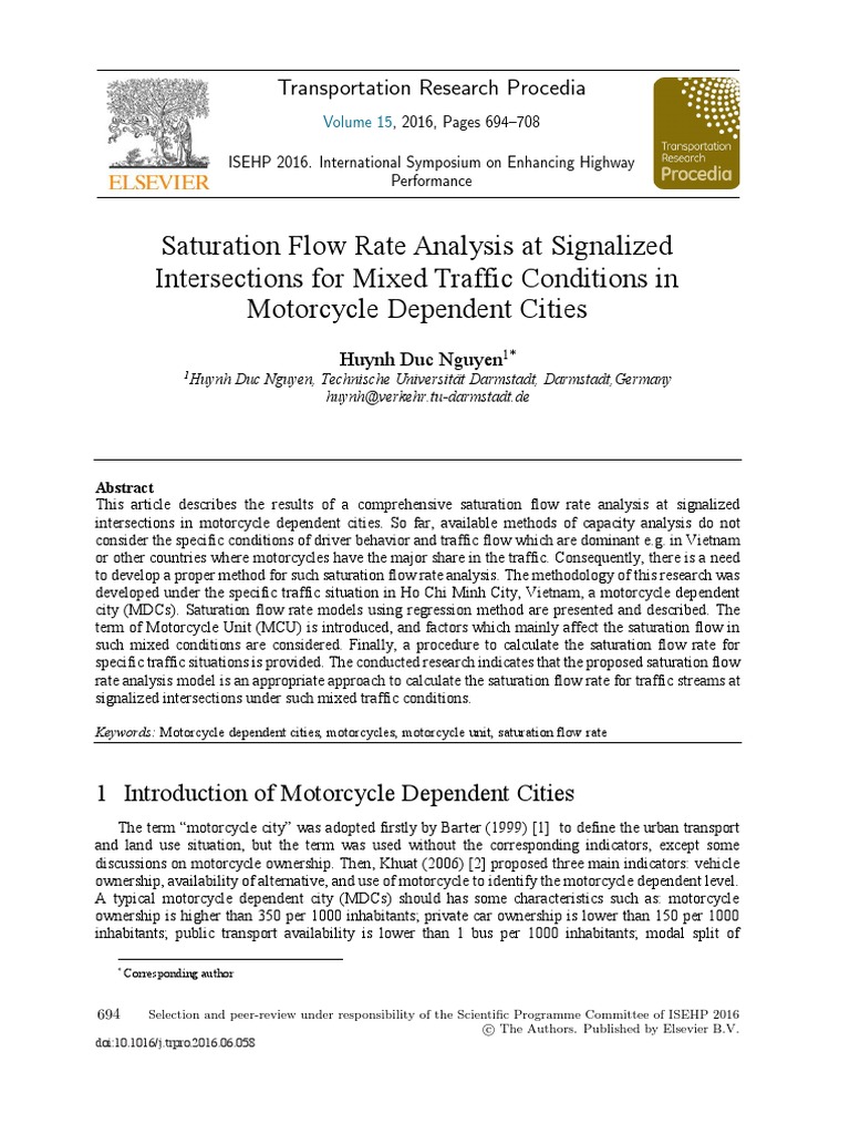 Saturation Flow Rate Analysis at Signalized Intersections For Mixed Traffic Conditions in ...