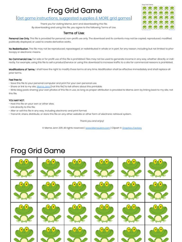 Frog Grid Game: Get Game Instructions, Suggested Supplies & MORE Grid ...