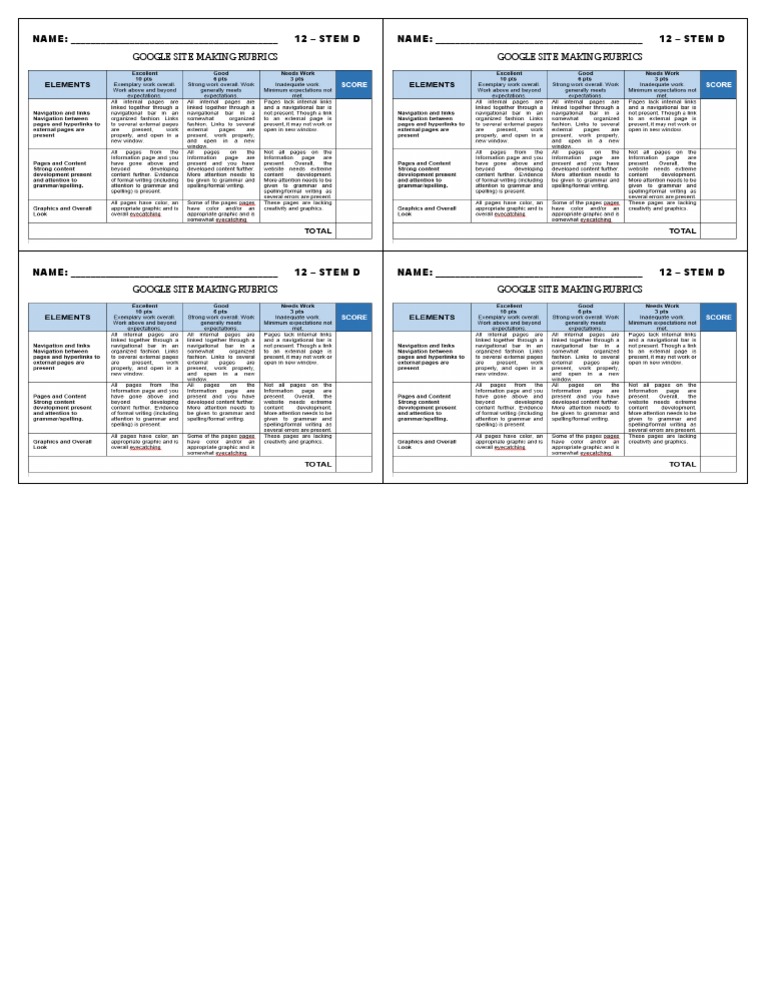 Google Site Making Rubrics Google Site Making Rubrics | PDF