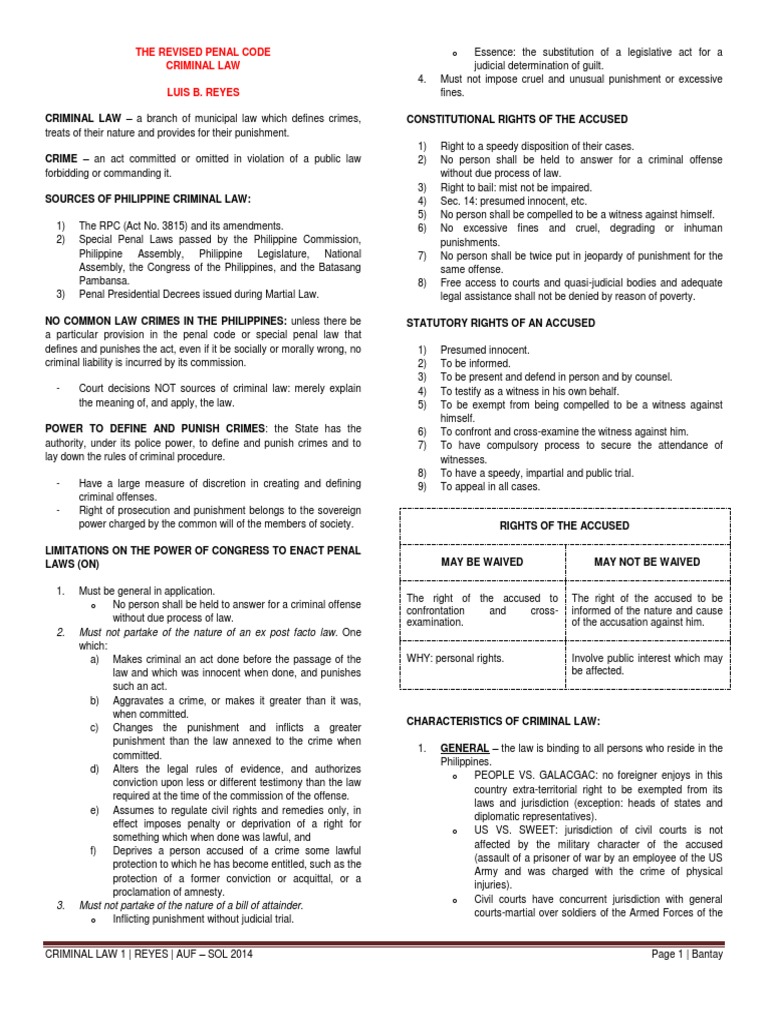 The Revised Penal Code Criminal Law Luis B. Reyes | PDF | Crime ...