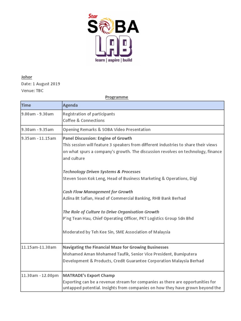 Soba Lab Program | PDF | Economies | Business