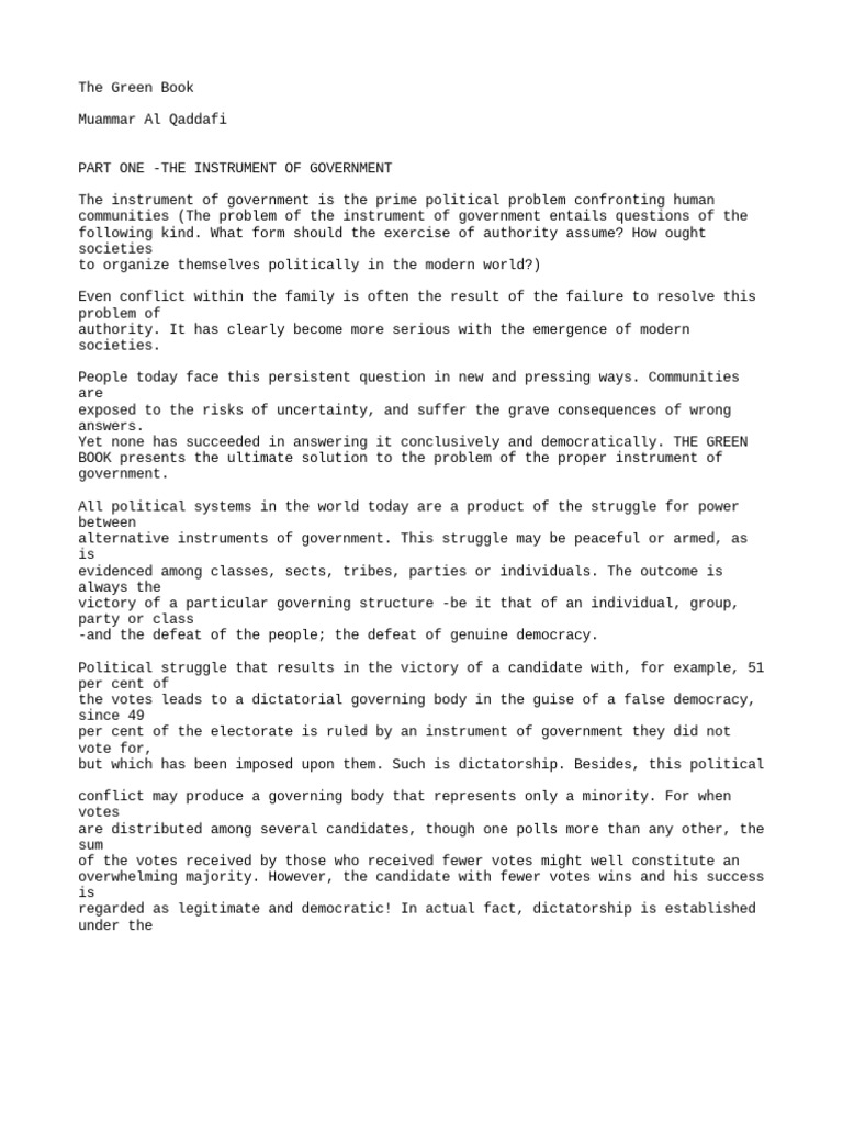 Muammar Qaddafi Green Book Eng | PDF | Democracy | Political Ideologies