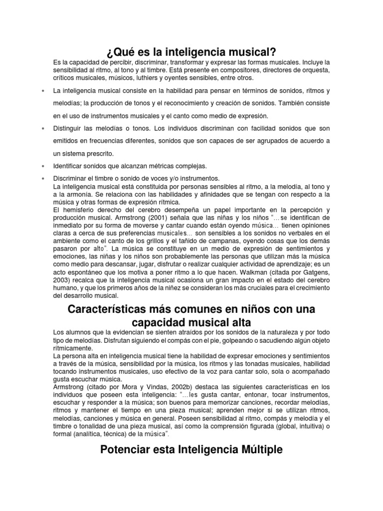 Qué Es La Inteligencia Musical | Descargar gratis PDF | Inteligencia ...