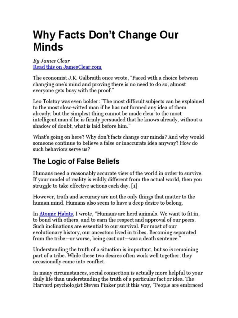 Why Facts Don't Change Our Minds: The Logic of False Beliefs | PDF ...