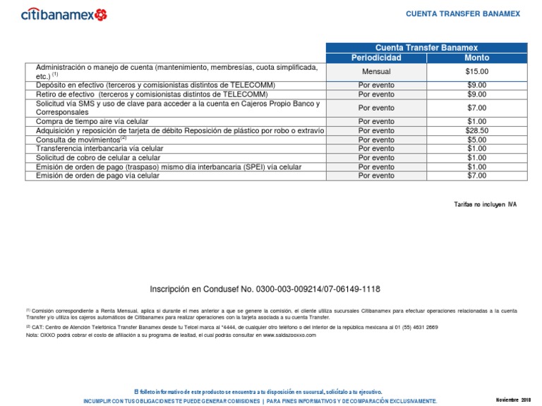 Comisiones Cuenta Transfer Banamex PDF | PDF | Teléfonos móviles | Business