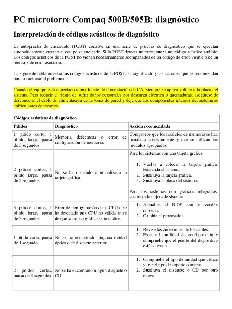 Guía de Diagnóstico Compaq 500B/505B | PDF | Bios | Sistema operativo