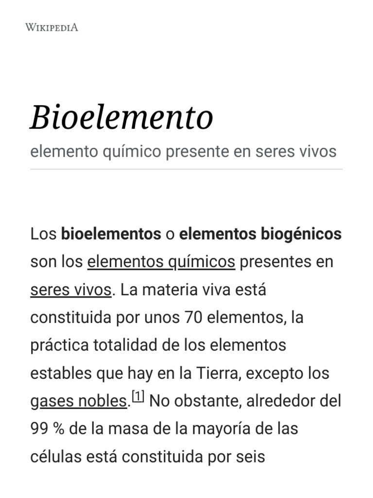 Bioelemento - Wikipedia, La Enciclopedia Libre PDF | PDF | Biomoléculas ...