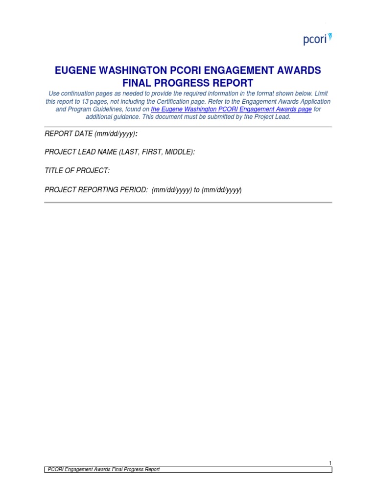Eugene Washington Pcori Engagement Awards Final Progress Report | PDF | Institutional Review ...