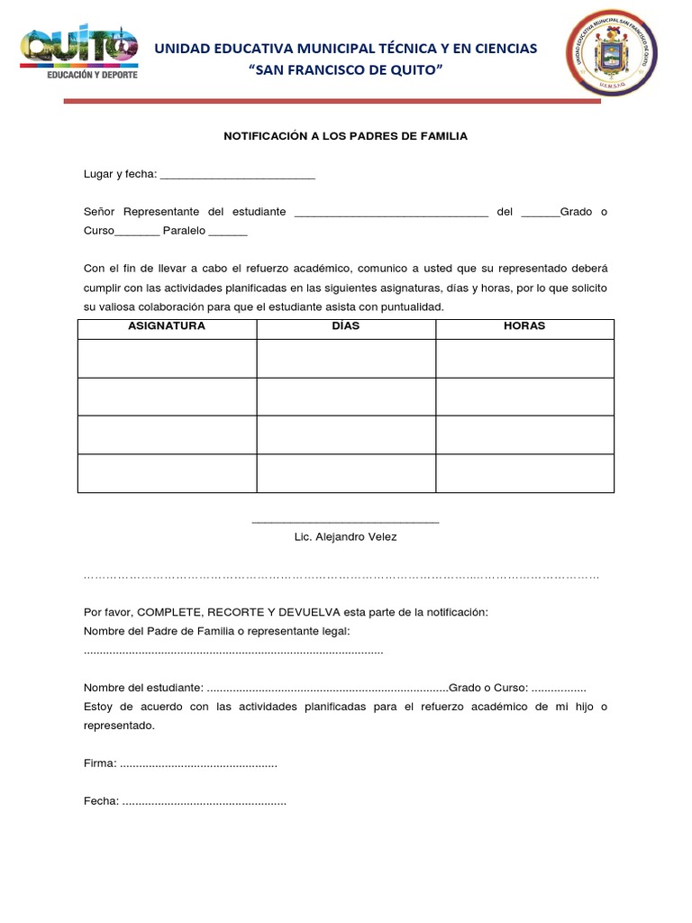 Notificación Padres Supletorio | PDF