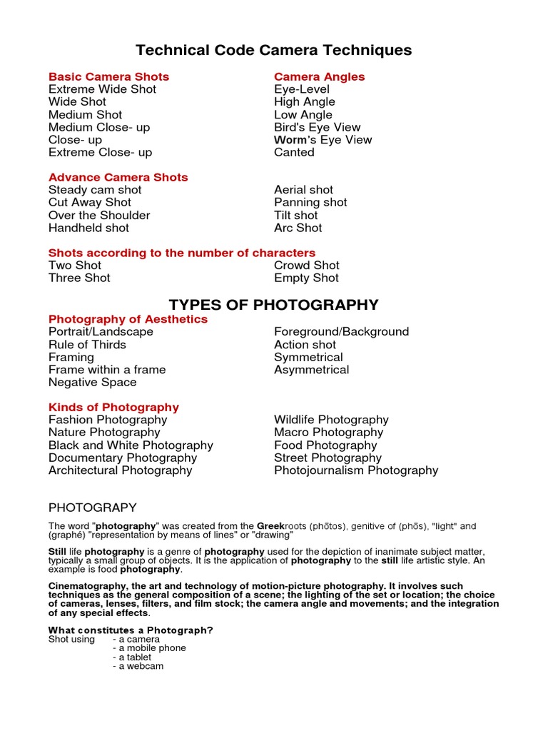 Camera Shots and Photography | PDF | Camera | Macro Photography