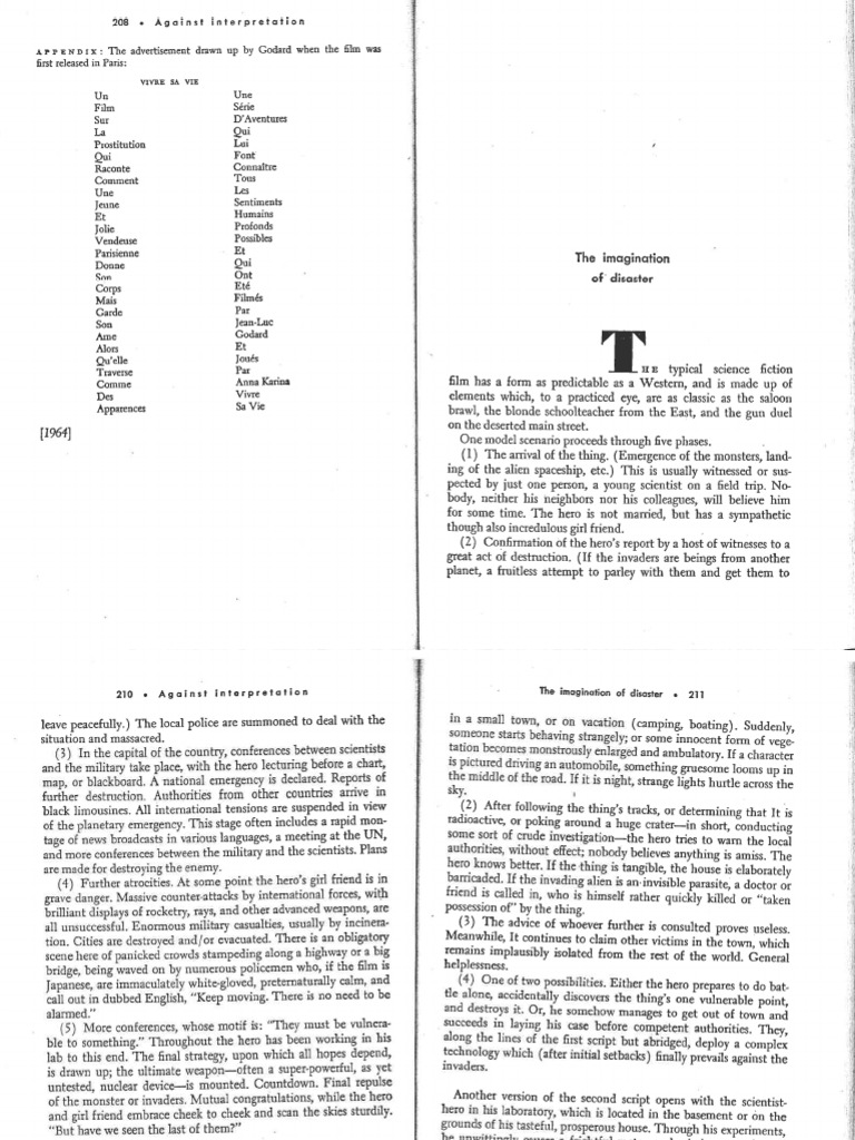 SONTAG, Susan. The Imagination of Disaster | PDF