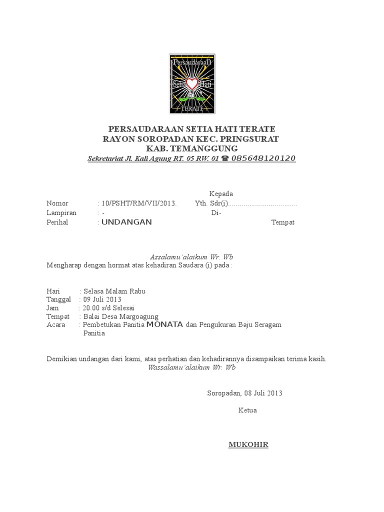 Undangan Rapat PSHT | PDF