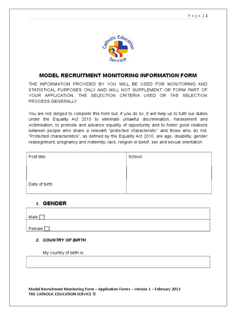 Model Recruitment Monitoring Information Form | PDF | Identity Politics ...