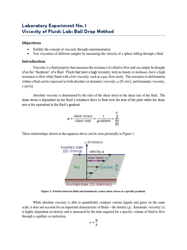 LAB MANUAL. EXPERIMENT 1. Viscosity of Fluids (Ball Drop Method) | PDF | Viscosity | Drag (Physics)