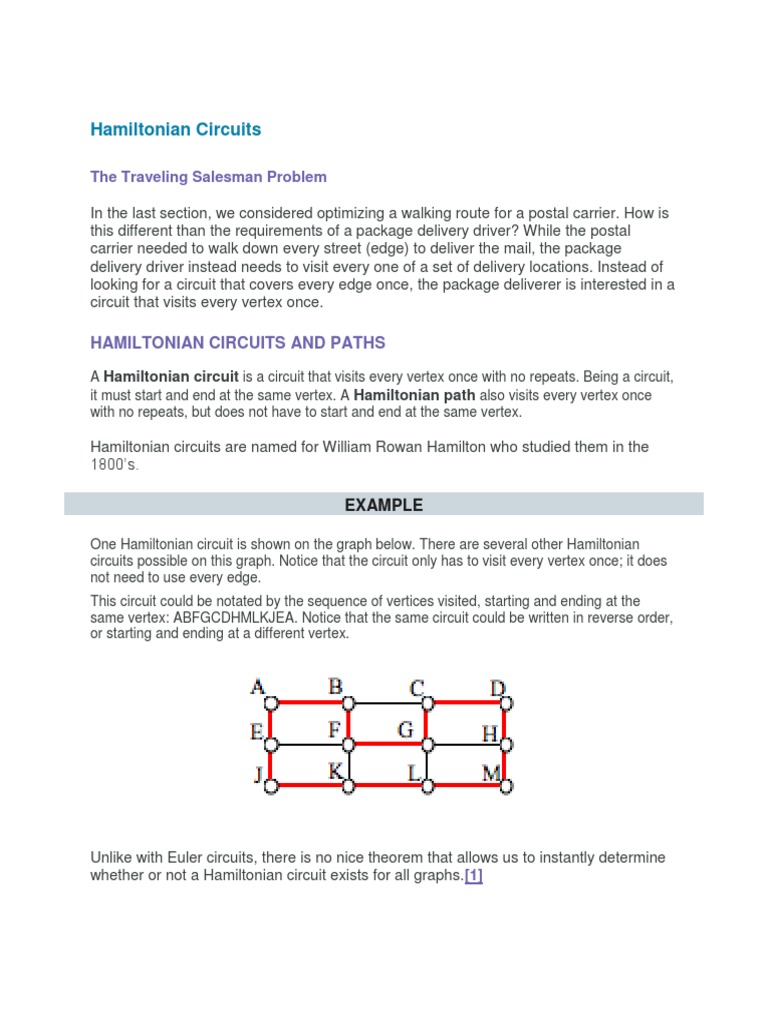 Hamiltonian Circuits: The Traveling Salesman Problem | PDF ...