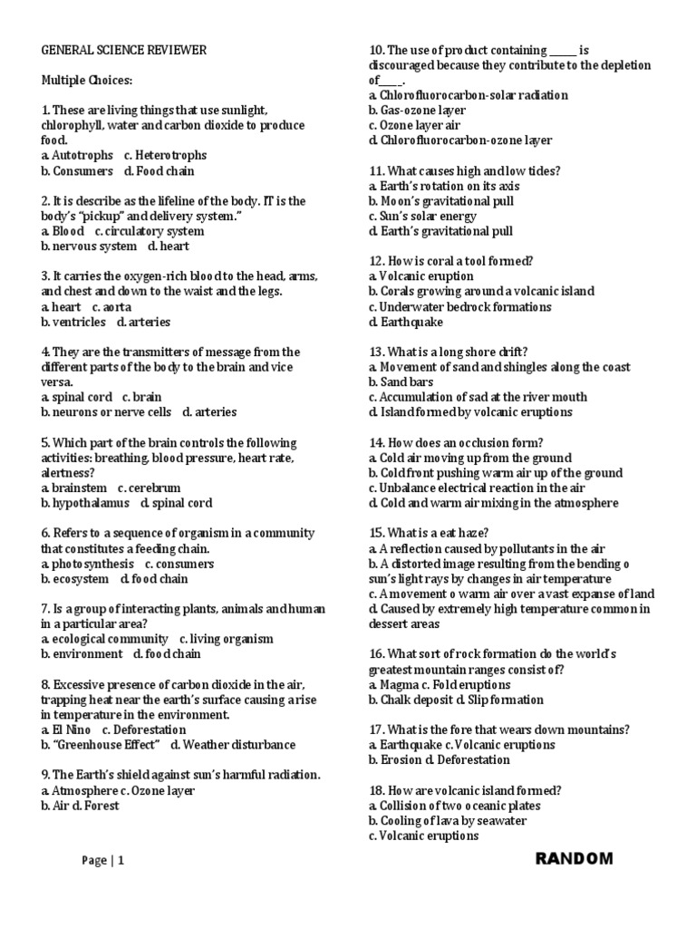 General Science Multiple Choice Quiz | PDF | Radiation | Atmosphere Of ...