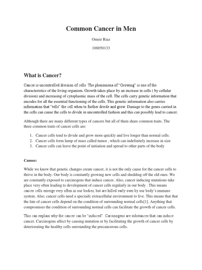 Common Cancers in Men: Overview and Risks | PDF | Prostate Cancer ...