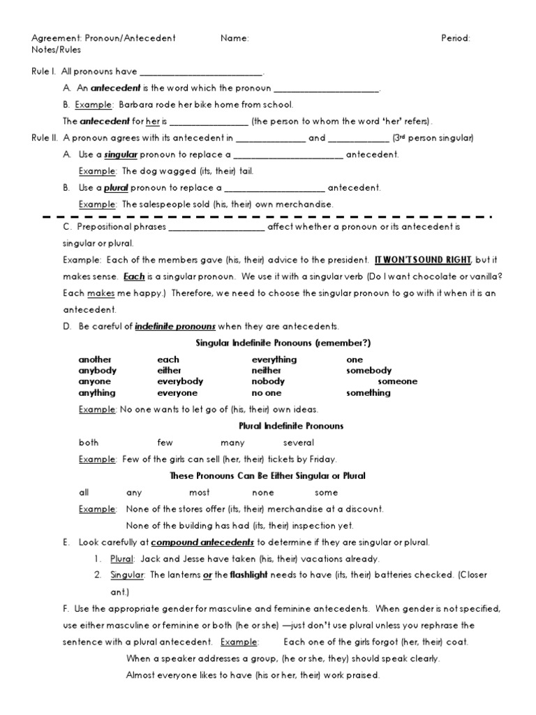 Pronoun Antecedent Agreement Complete Packet | PDF | Grammatical Number ...