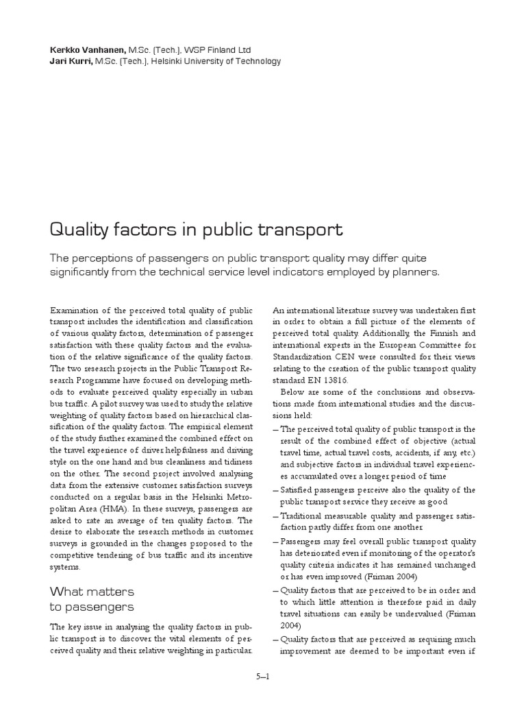 Quality Factors in Public Transport | PDF | Customer Satisfaction ...