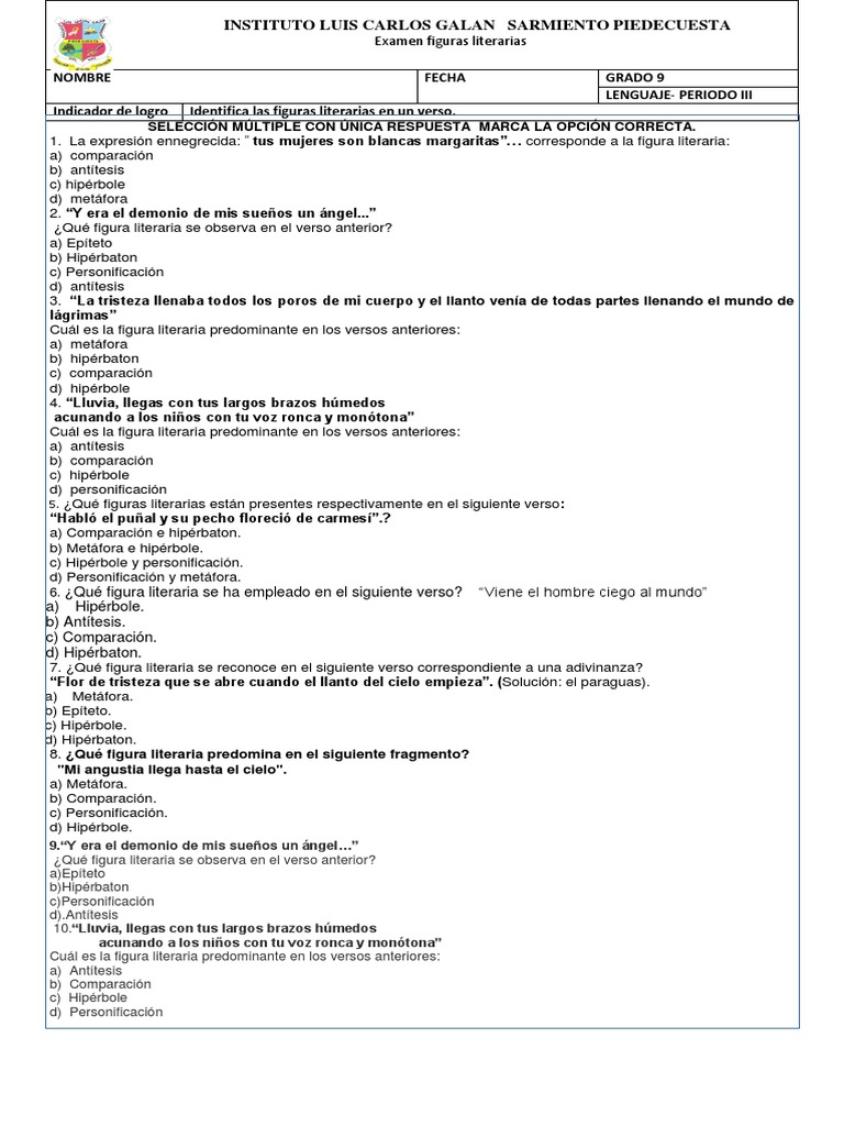 Figuras Literarias Guia y Examen | PDF | Alegoría | Metáfora