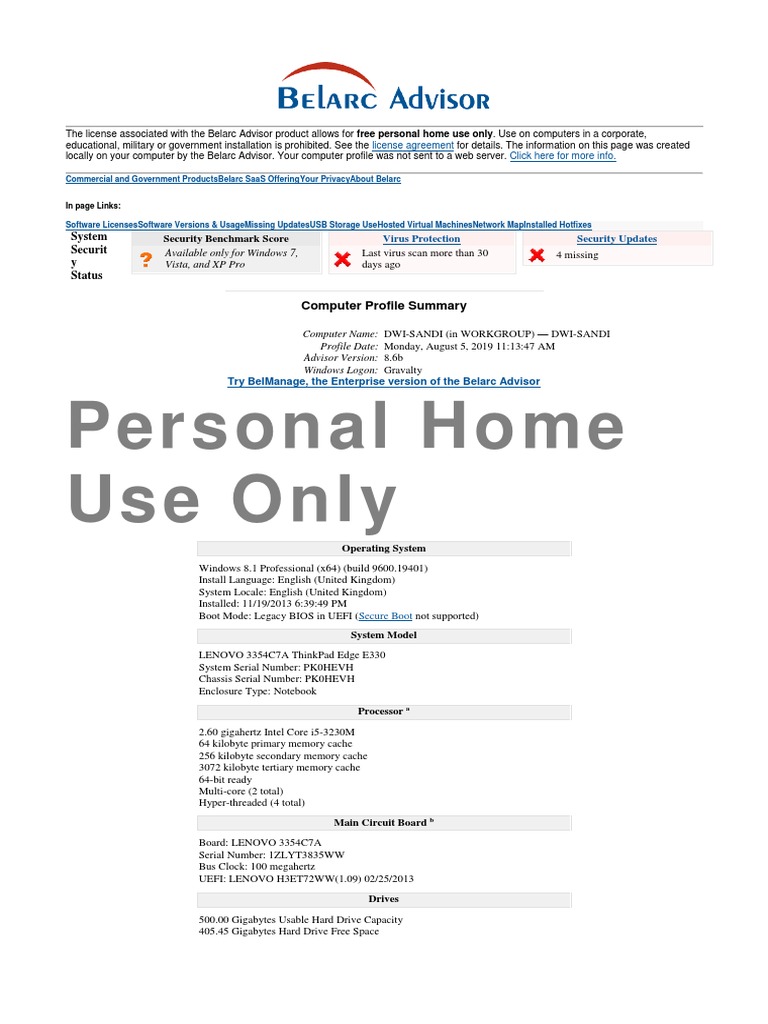 Belarc | PDF | Microsoft Office 2013 | Msn
