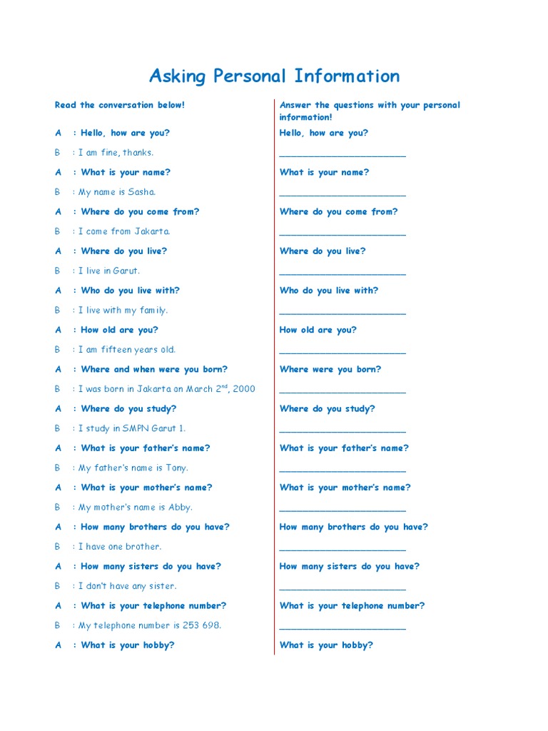 Asking Personal Information | PDF | Organisms | Nature